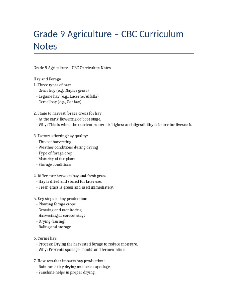 Grade 9 Agriculture Notes (CAT) | PDF | Hay | Organic Farming