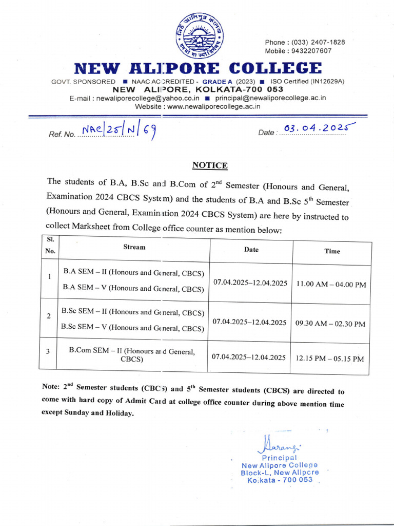 Notice Marksheet Sem II (Ba BSC Bcom CBCS) and Sem V (Ba BSC CBCS) | PDF