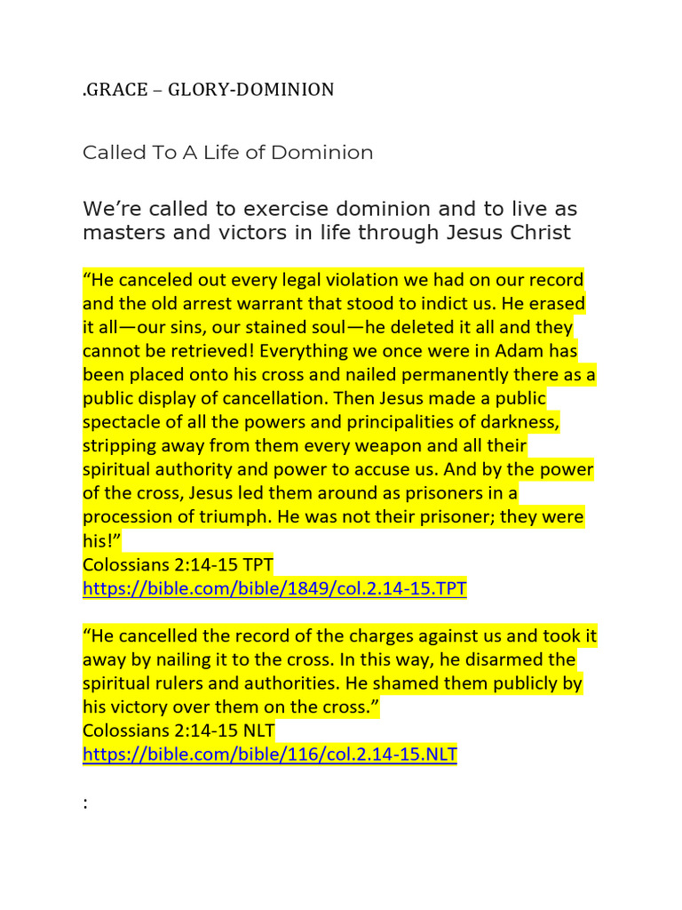 Living in Dominion Through Christ | PDF | Jesus | Christian Belief And ...