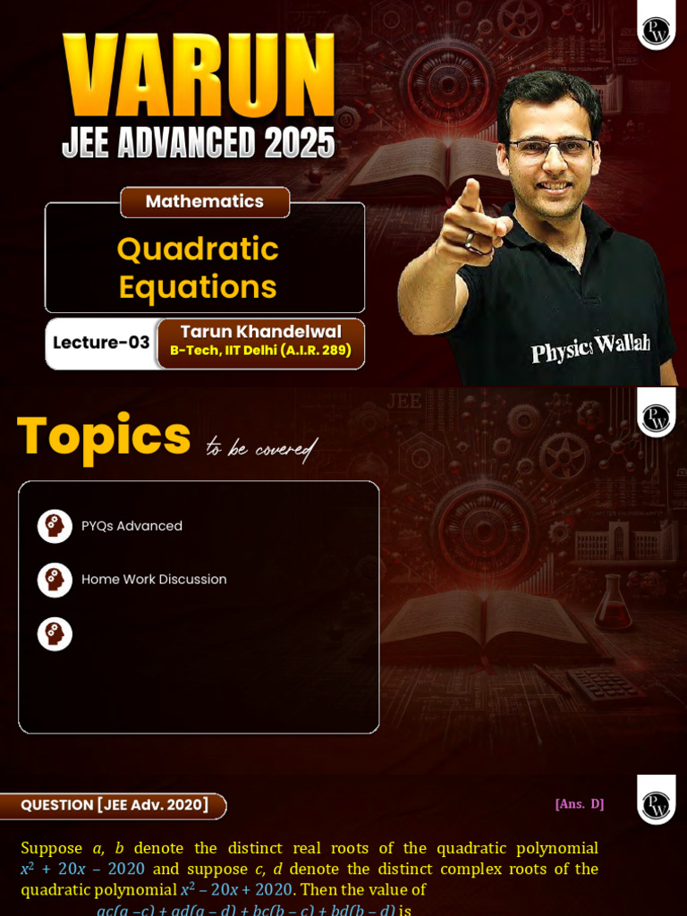 Quadratic Equations 03 - Unsolved Notes - Only PDF | PDF | Quadratic ...