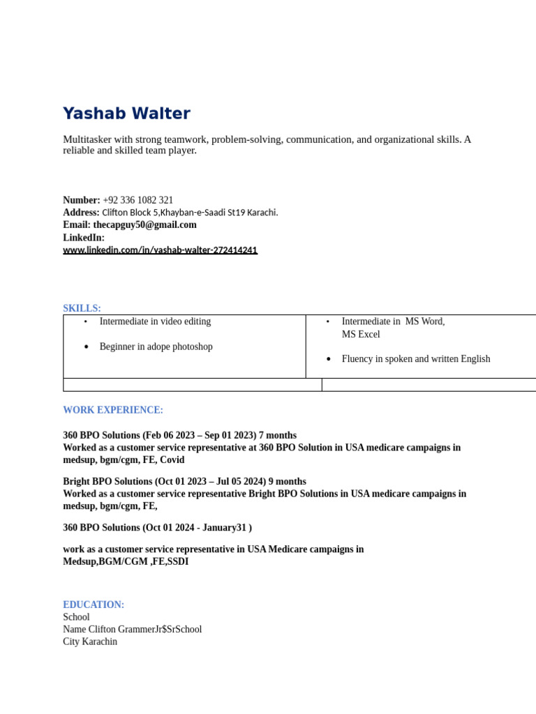 Yashab Walter Resume | PDF