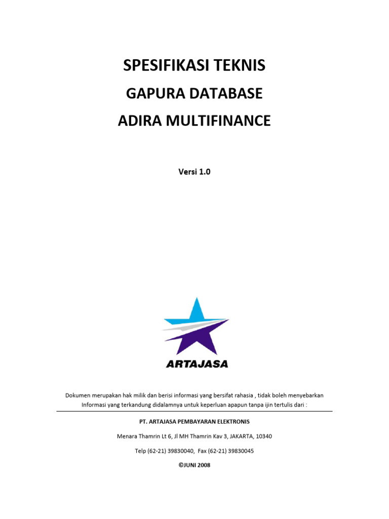 MULTIFINANCE - SPESIFIKASI TEKNIS GAPURA DATABASE - ADIRA Versi 1.0 20080611 | PDF