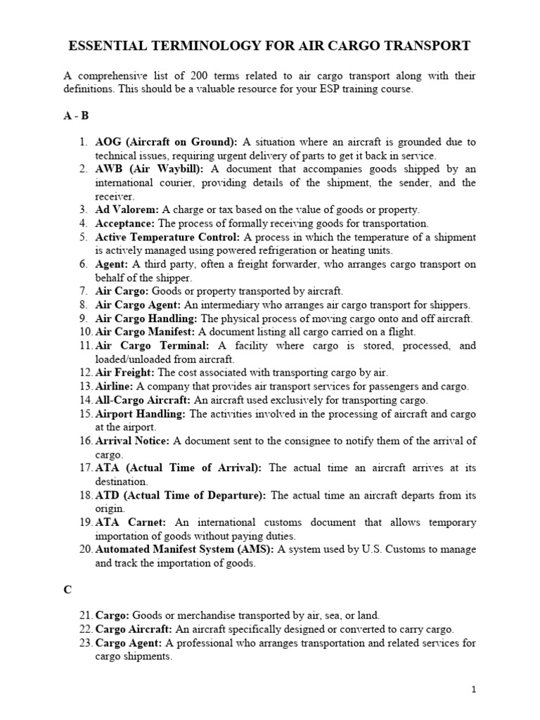 Essential Terms For Air Cargo Transport | PDF | Cargo | Supply Chain ...