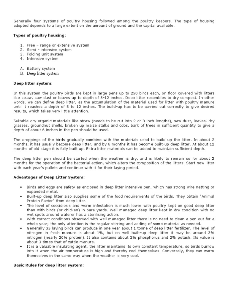 Deep Litter System | PDF | Poultry Farming | Poultry