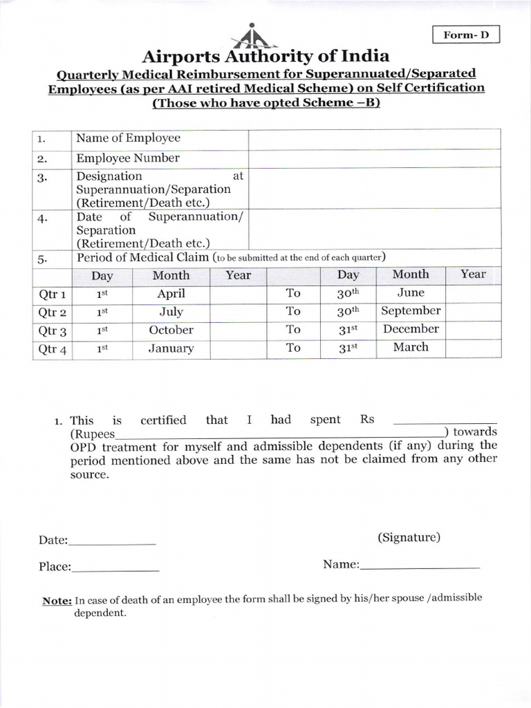AAI Medical Reimbursement Form D | PDF