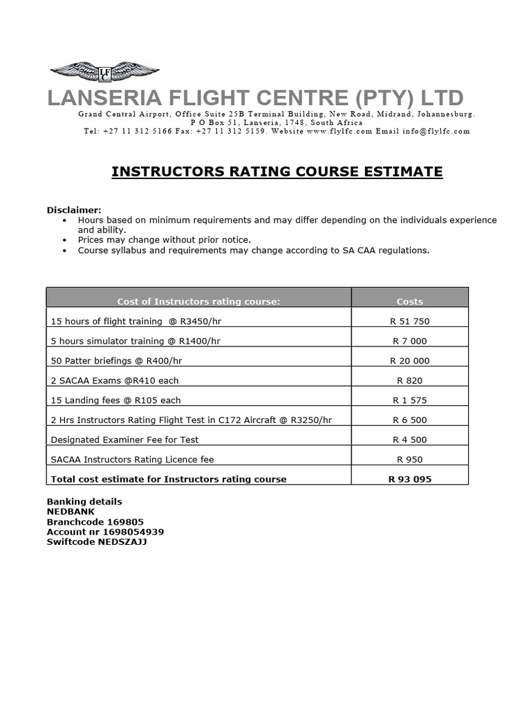 Instructor Rating Course Cost Breakdown | PDF