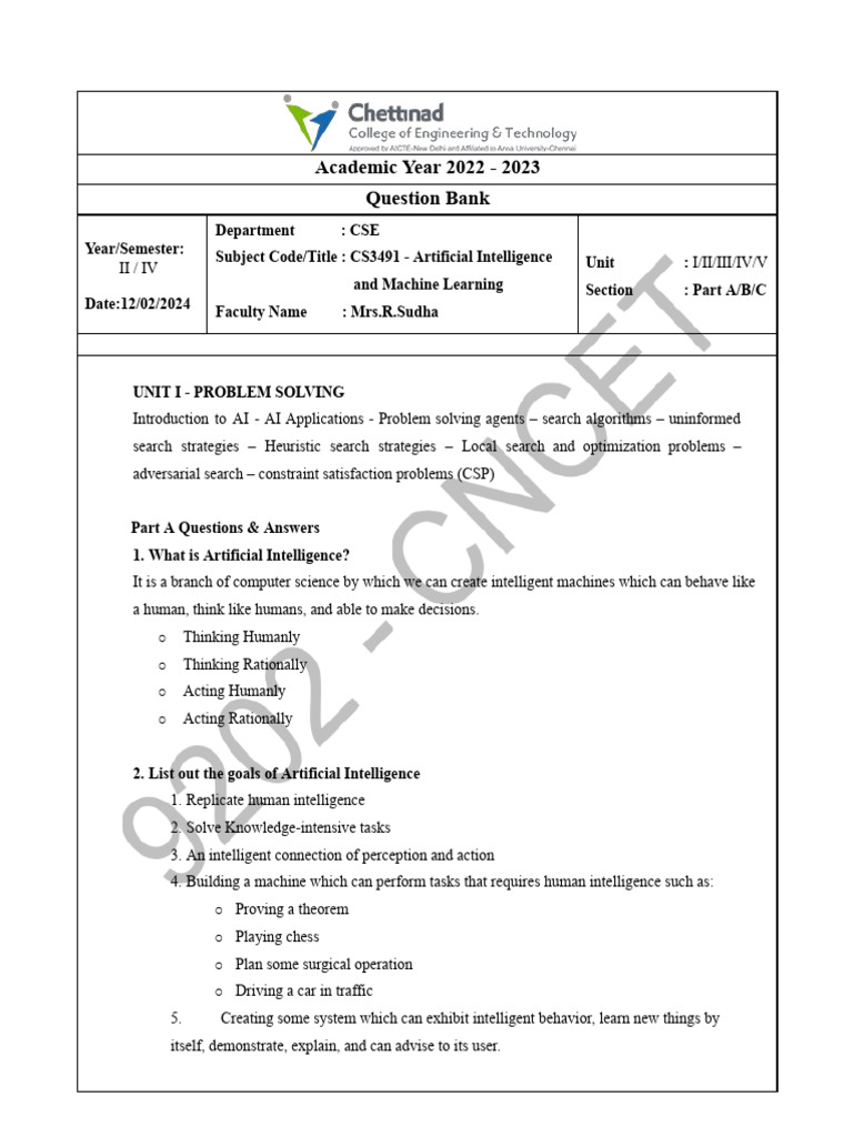 9 AIML Question Bank Updated 5 Units | PDF | Bayesian Network | Support Vector Machine