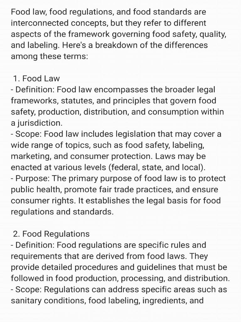 Food Law, Regulation and Standards | PDF