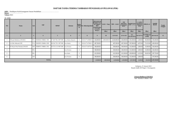 Contoh Blangko TPP | PDF