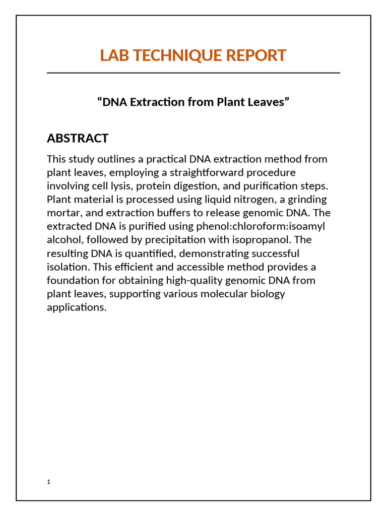 Dna Extraction From Plants | PDF | Biology | Biotechnology