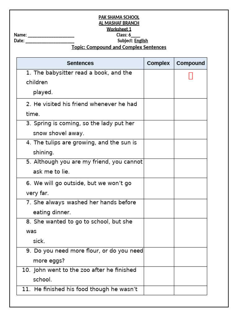 Compound and Complex Sentences Worksheet | PDF | English Grammar ...