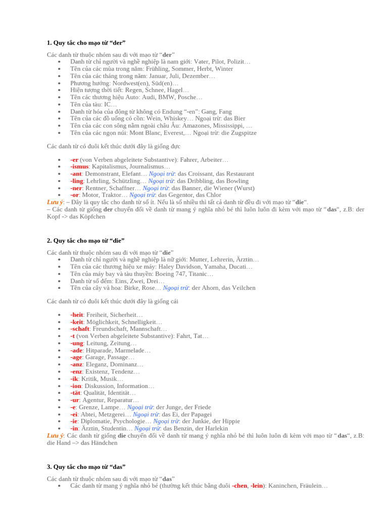 1. Quy tắc cho mạo từ "der": -er -ismus -ant -ling -ner -or | PDF