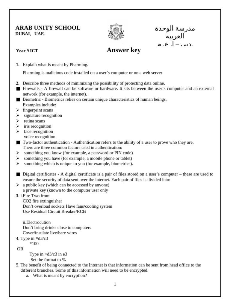 Revision Worksheet ICT Year 9 - Answerkey | PDF | Authentication | Password