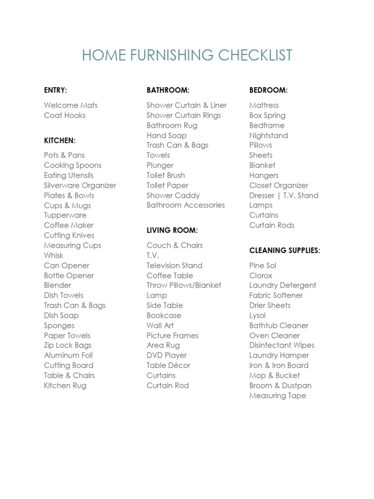 Home Furnishing Checklist | PDF