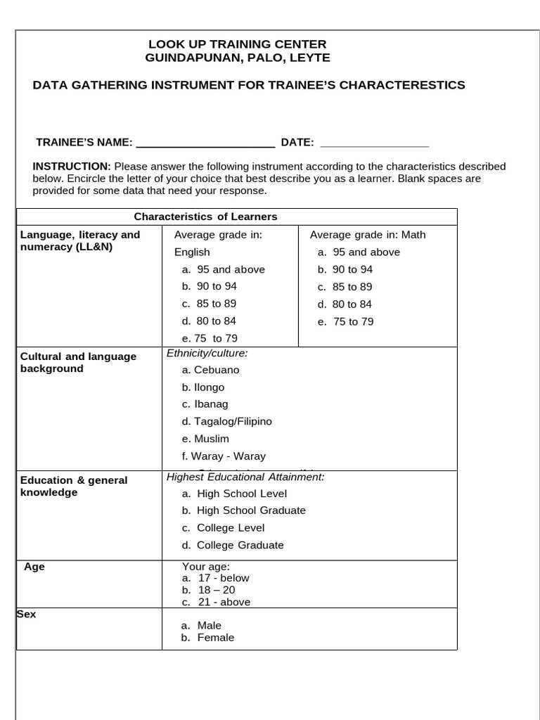 Data Gathering Instrument PTS FINAL | PDF | Learning | Learning Styles