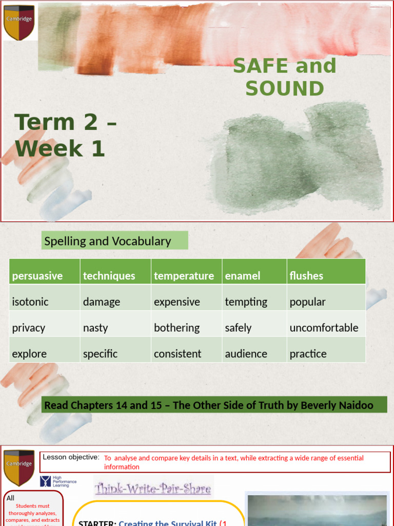 Term 2 - Week 1 Safe and Sound | PDF | Part Of Speech | Adjective