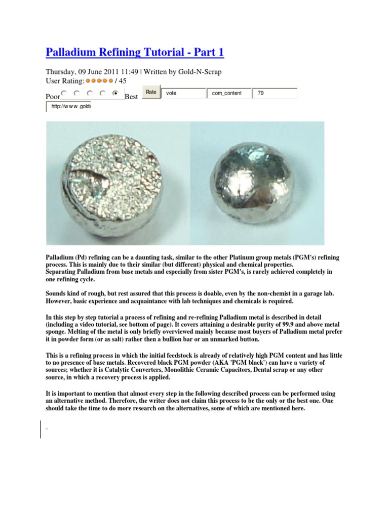 Palladium Refining Tutorial | PDF | Palladium | Chlorine