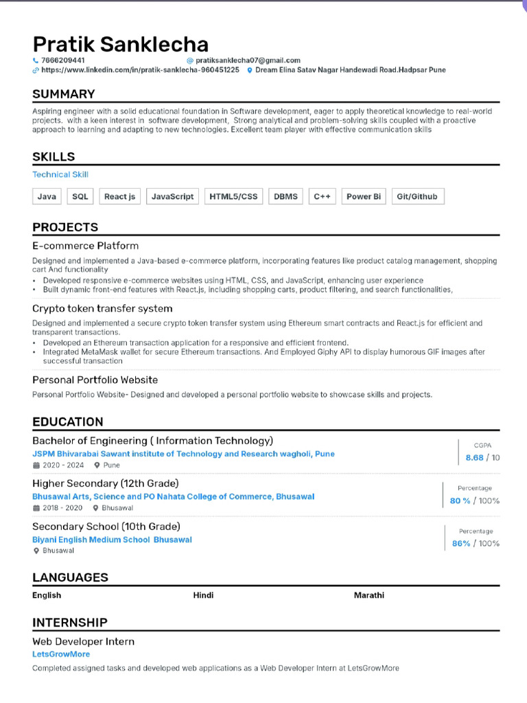 Pratik Resume | PDF