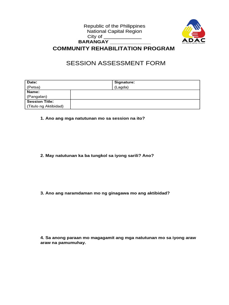 Session Assessment Form CWP | PDF