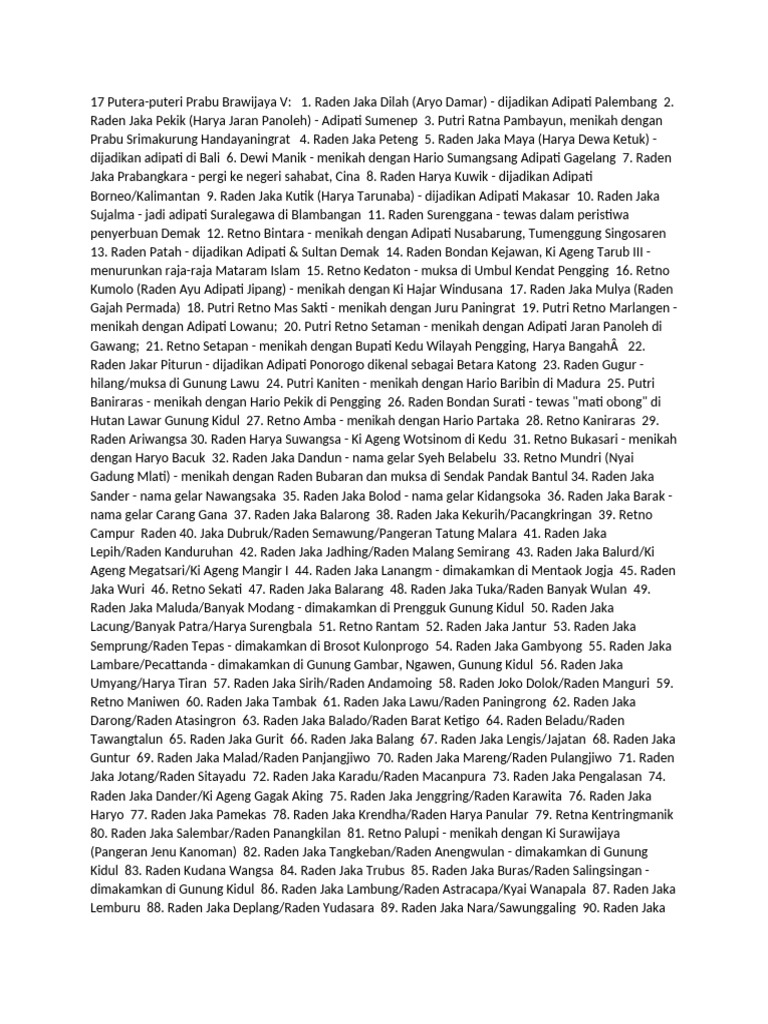 Silsilah Keturunan Prabu Brawijaya V | PDF