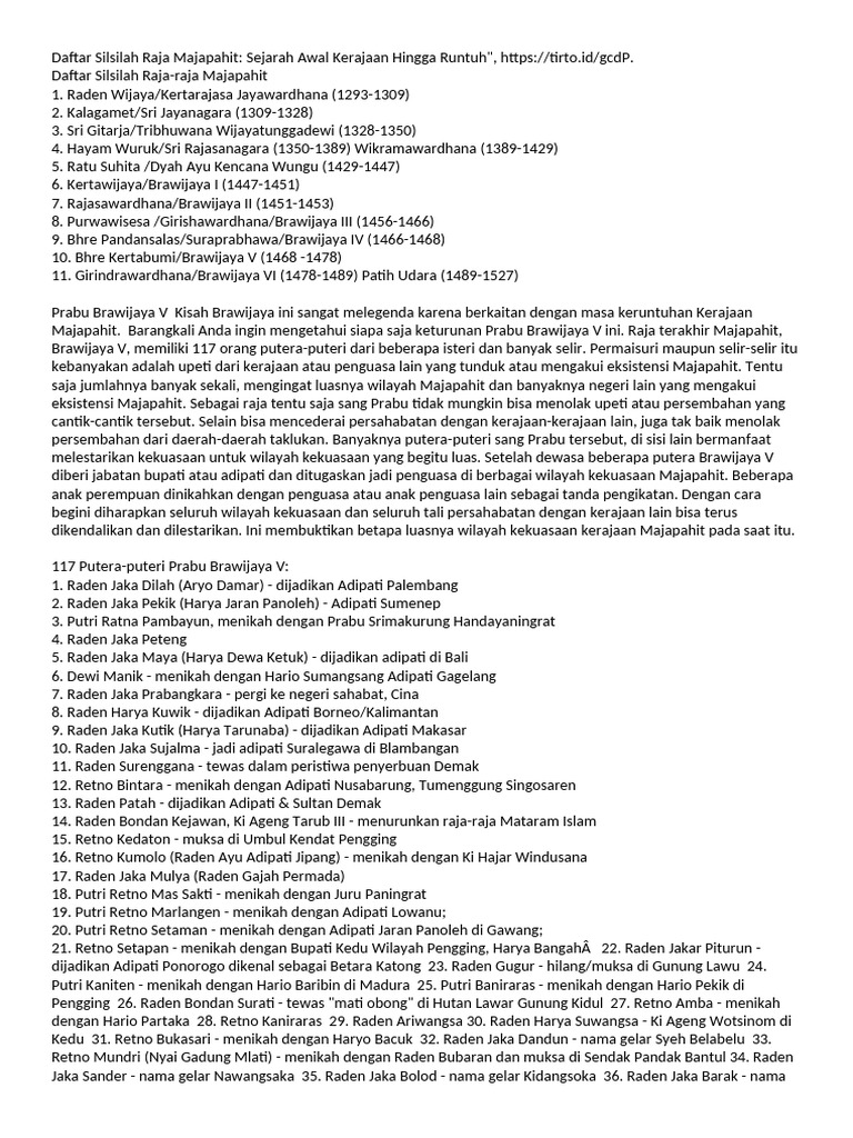 Daftar Silsilah Raja Majapahit - Sejarah Awal Kerajaan Hingga Runtuh | PDF