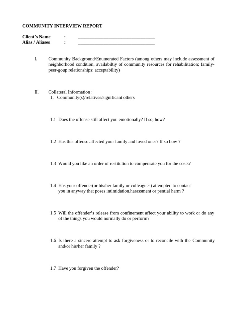 Community Interview Report Overview | PDF