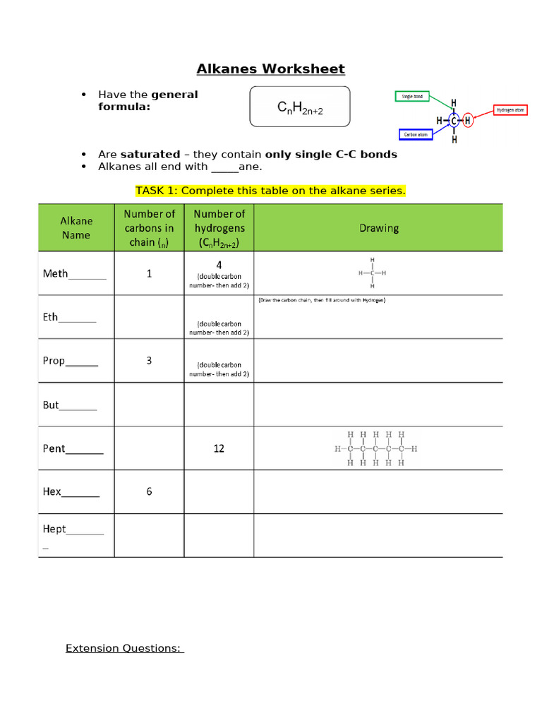 Alkanes Worksheet | PDF