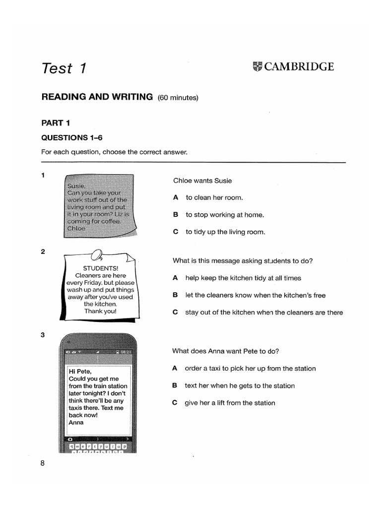 Ket-A2-Key-1-Test 1 | PDF
