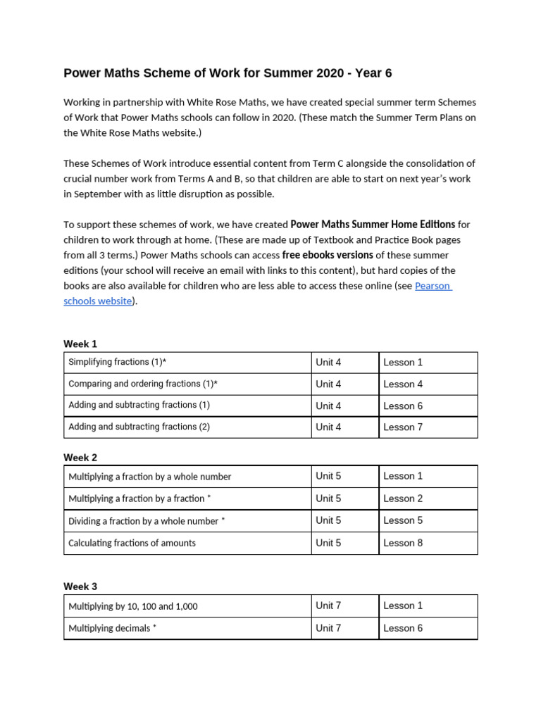Power Maths Scheme of Work For Y6 Summer Home Edition | PDF | Area ...