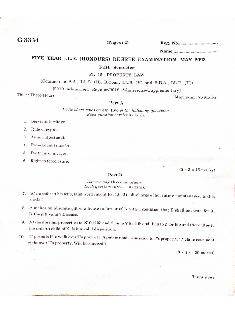 Property Law Pre Question Papers | PDF