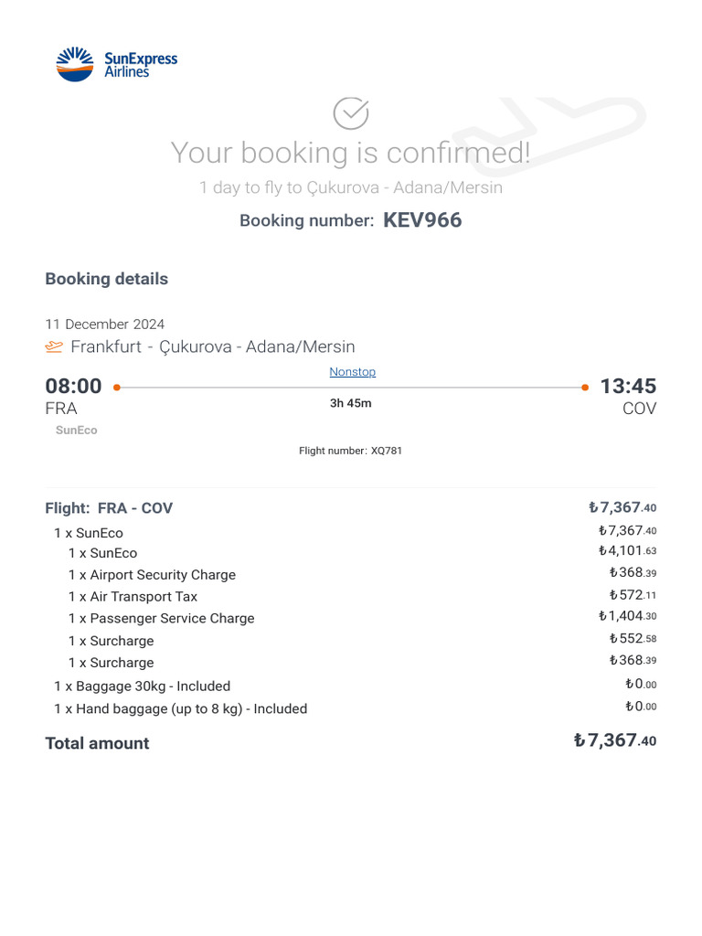 SunExpress - Manage Booking | PDF
