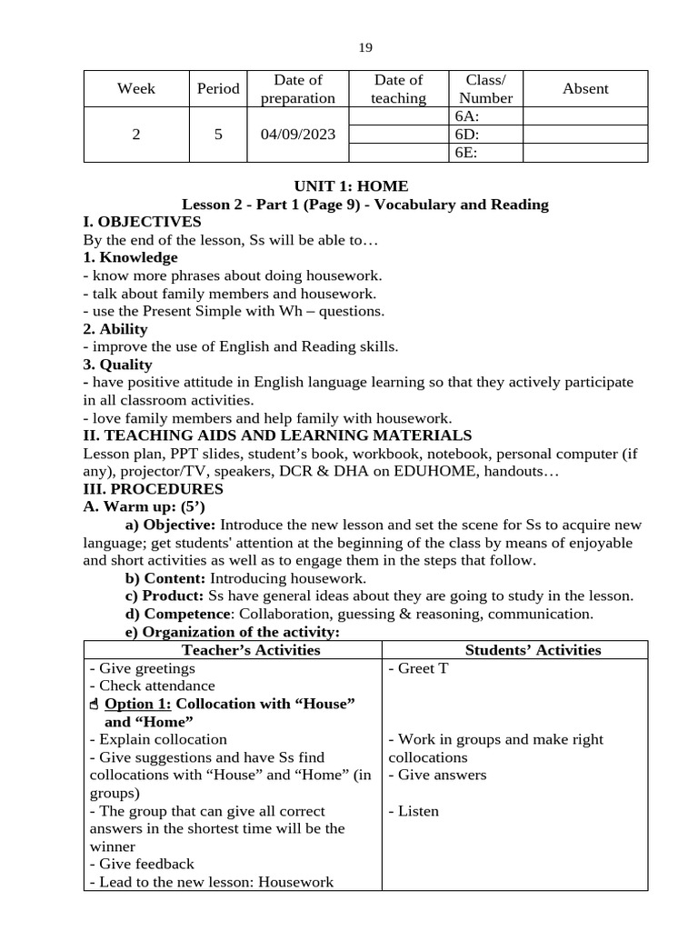 UNIT 1 - LESSON 2 - PART 1 - Vocabulary and Reading | PDF | Human ...