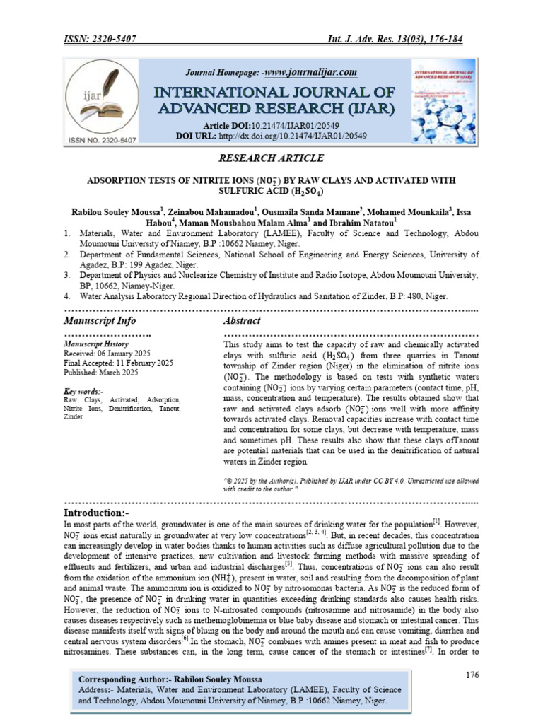 Adsorption Tests of Nitrite Ions (No 2) by Raw Clays and Activated With ...