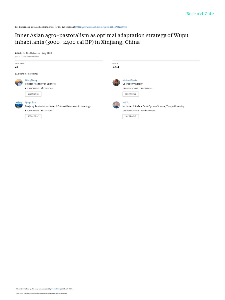 Inner Asian Agro Pastoralism As Optimal Adaptation Strategy of Wupu Inhabitants 3000 2400 Cal BP ...