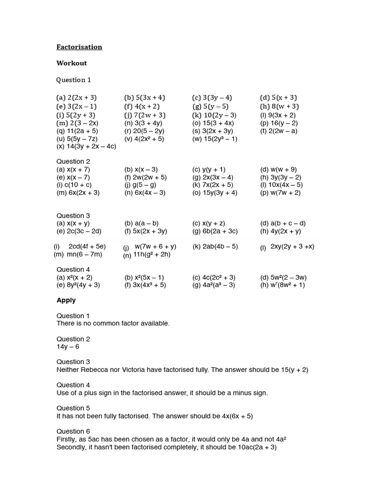 Factorisation Answers PDF | PDF