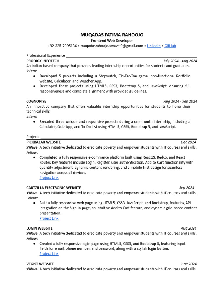 Muqadas Fatima Resume | PDF | Bootstrap (Front End Framework) | Html5