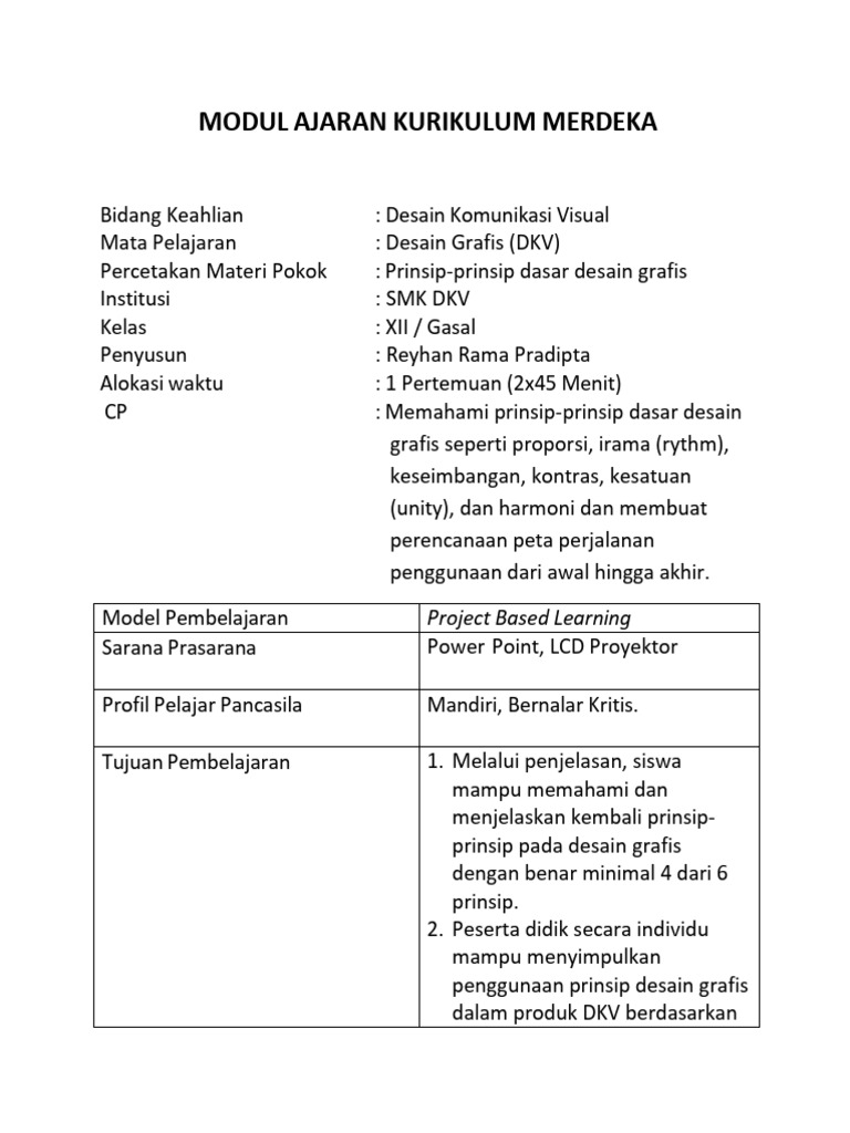 RPP Prinsip Desain Grafis | PDF
