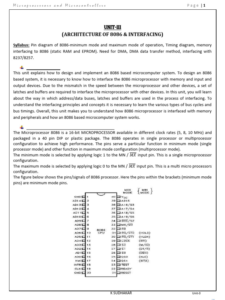 Unit III Architecture of 8086 and Interf | PDF | Input/Output | Random Access Memory