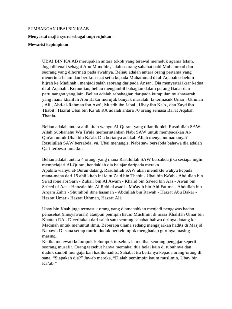 SUMBANGAN UBAI BIN KAAB | PDF