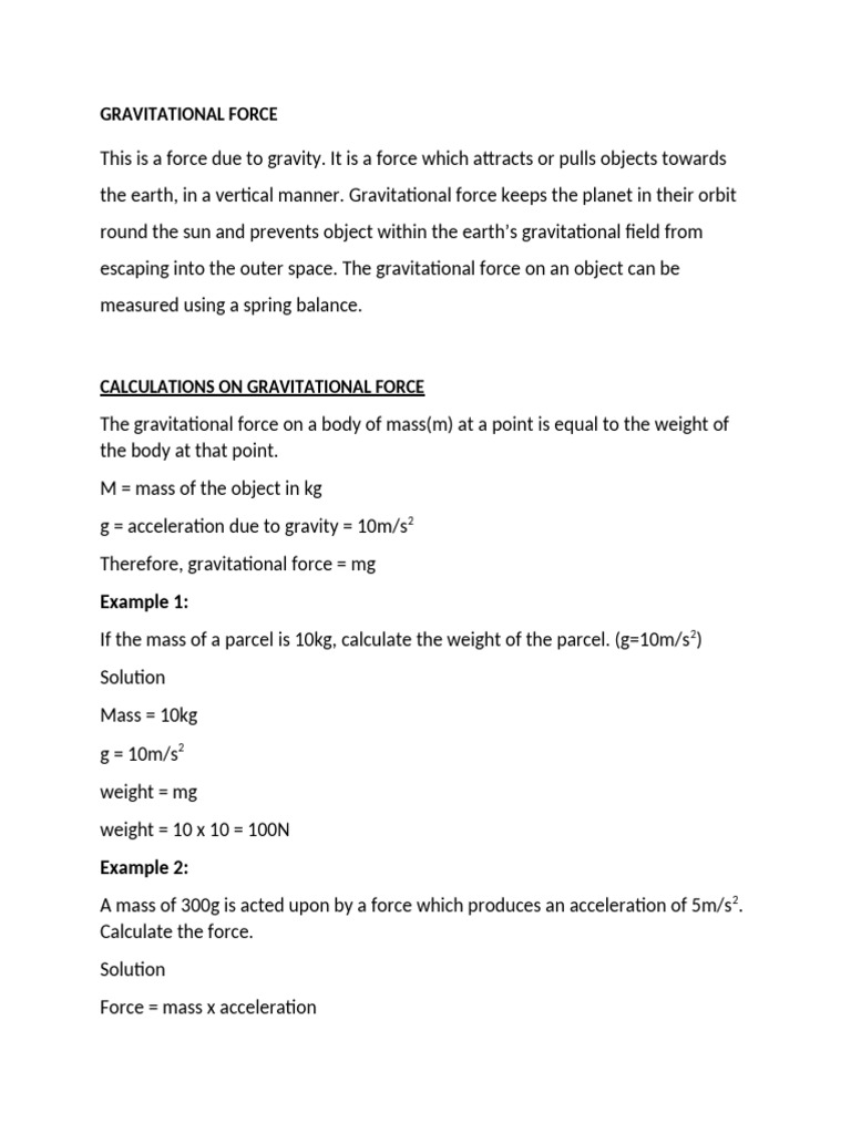 CALCULATIONS ON GRAVITATIONAL FORCE | PDF