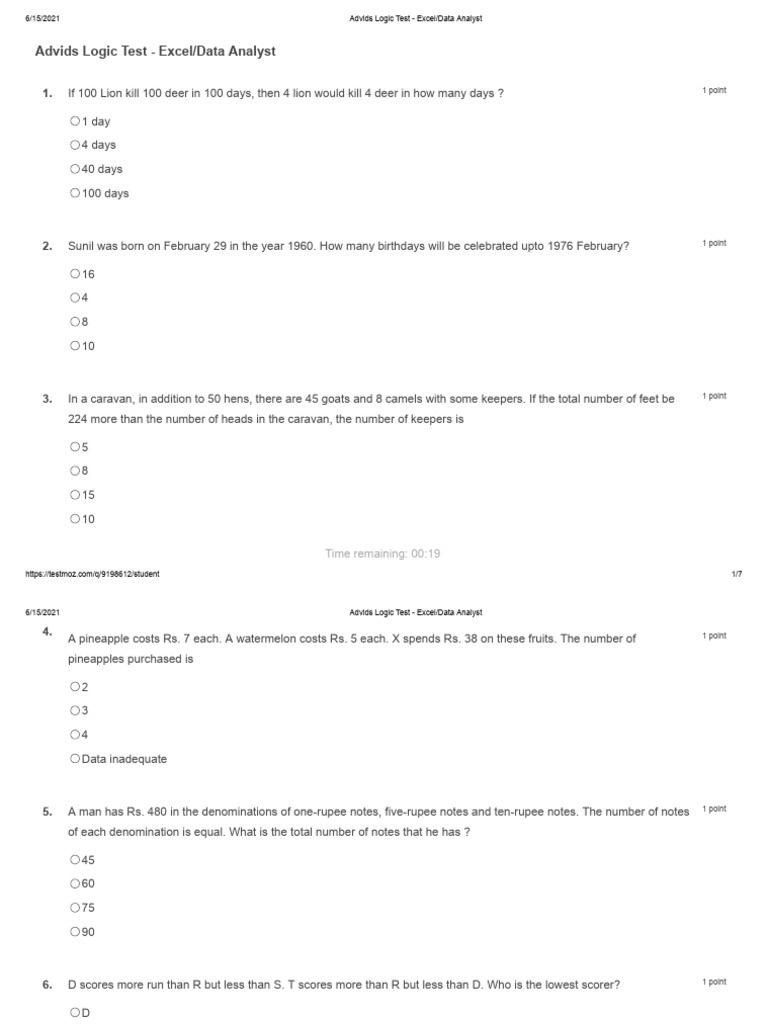 Advids Logic Test for Data Analysts | PDF | Probability