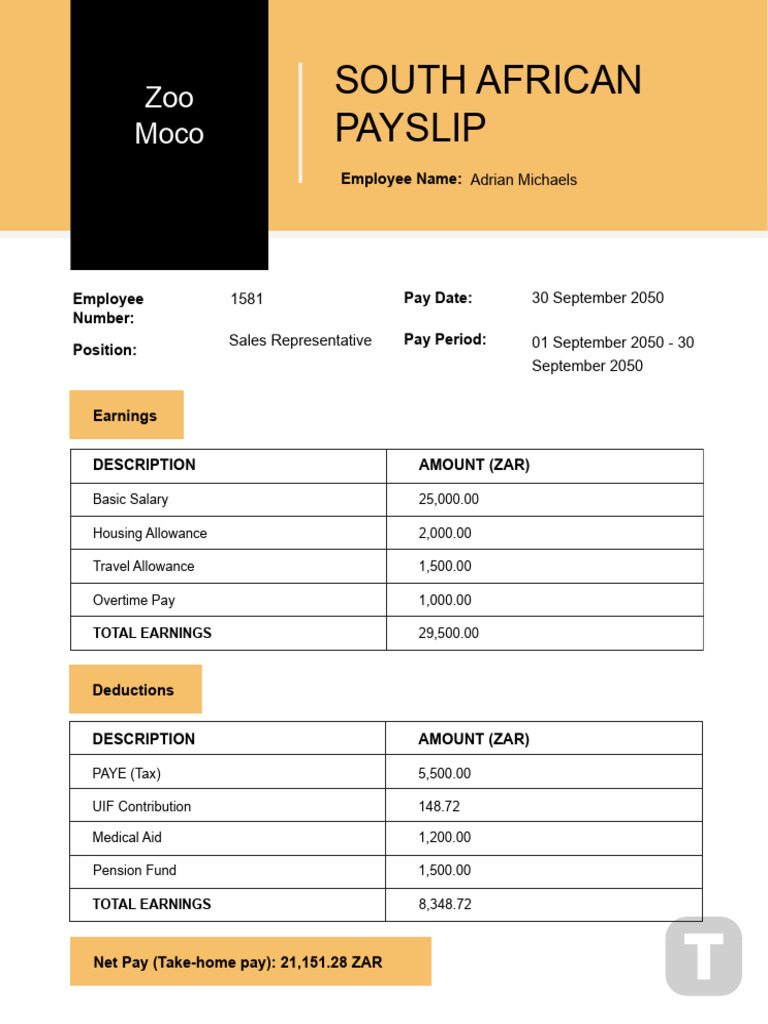 South African Payslip Template | PDF