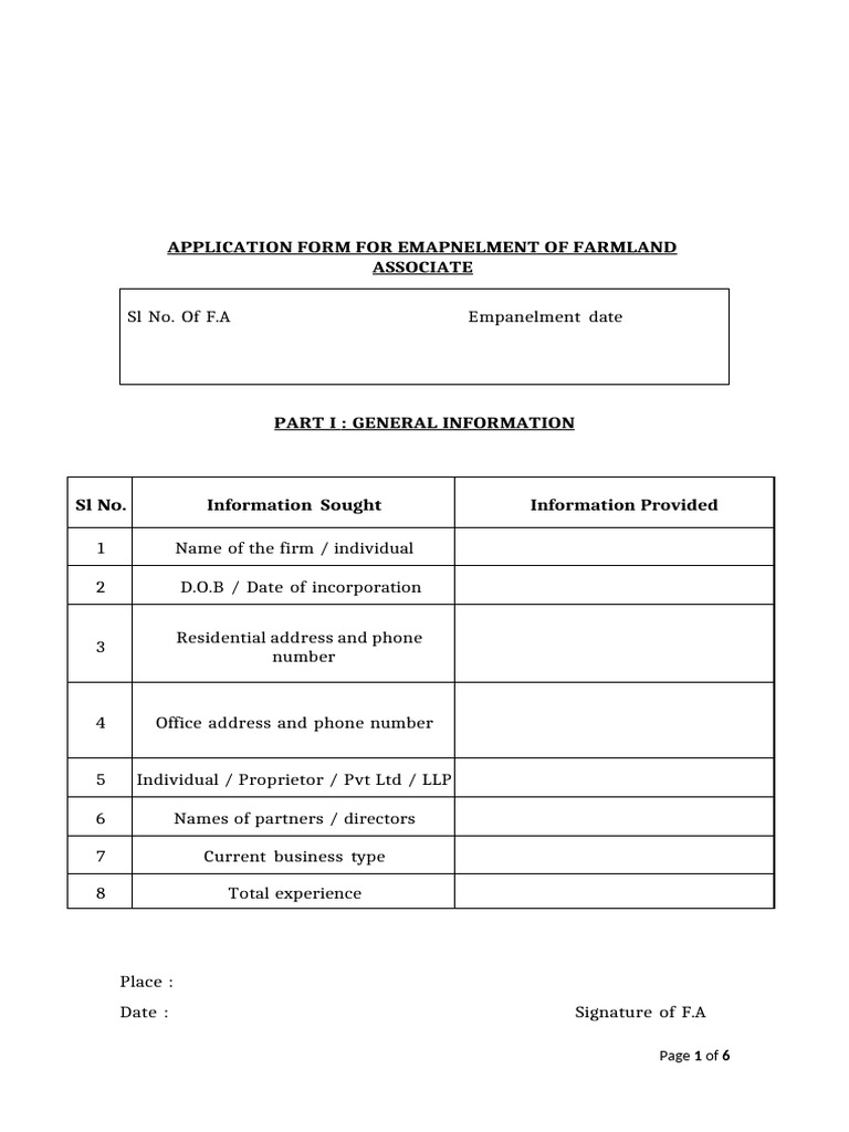 APPLICATION FORM FOR EMAPNELMENT OF FARMLAND ASSOCIATE. Praveen | PDF ...