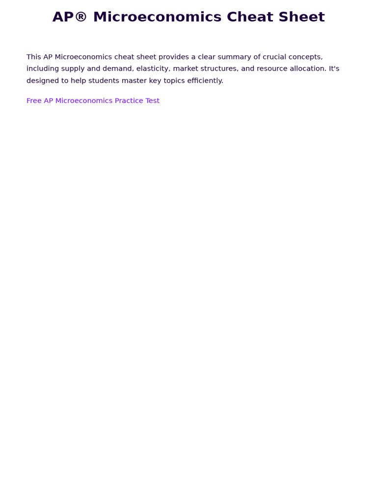 AP® Microeconomics Cheat Sheet | PDF | Demand | Elasticity (Economics)