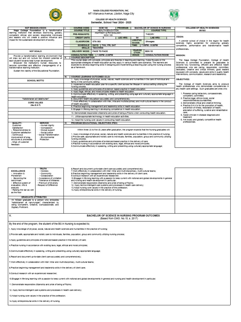 Health Edu-Chs-Syllabus-Template-V-2.0 | PDF | Academic Dishonesty | Learning