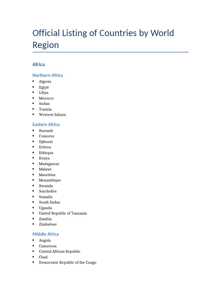 Countries Organized by World Region | PDF | Africa | Caribbean