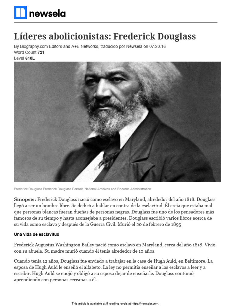 Lideres Abolicionistas-Frederick Douglass | PDF | Frederick Douglass | Esclavitud