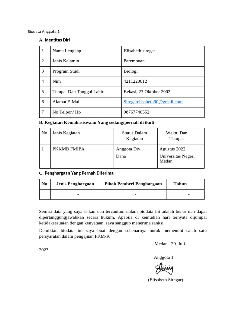 biodata anggota 1 | PDF