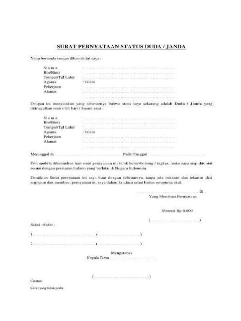 Contoh surat duda atau janda | PDF