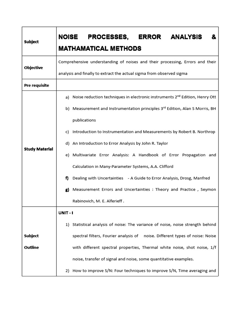 Noise Process and Error Analysis | PDF | Errors And Residuals | Standard Deviation